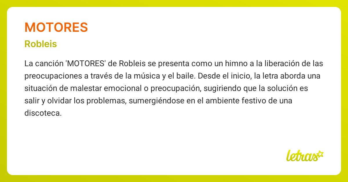 Significado de la canción MOTORES (Robleis) - LETRAS.COM