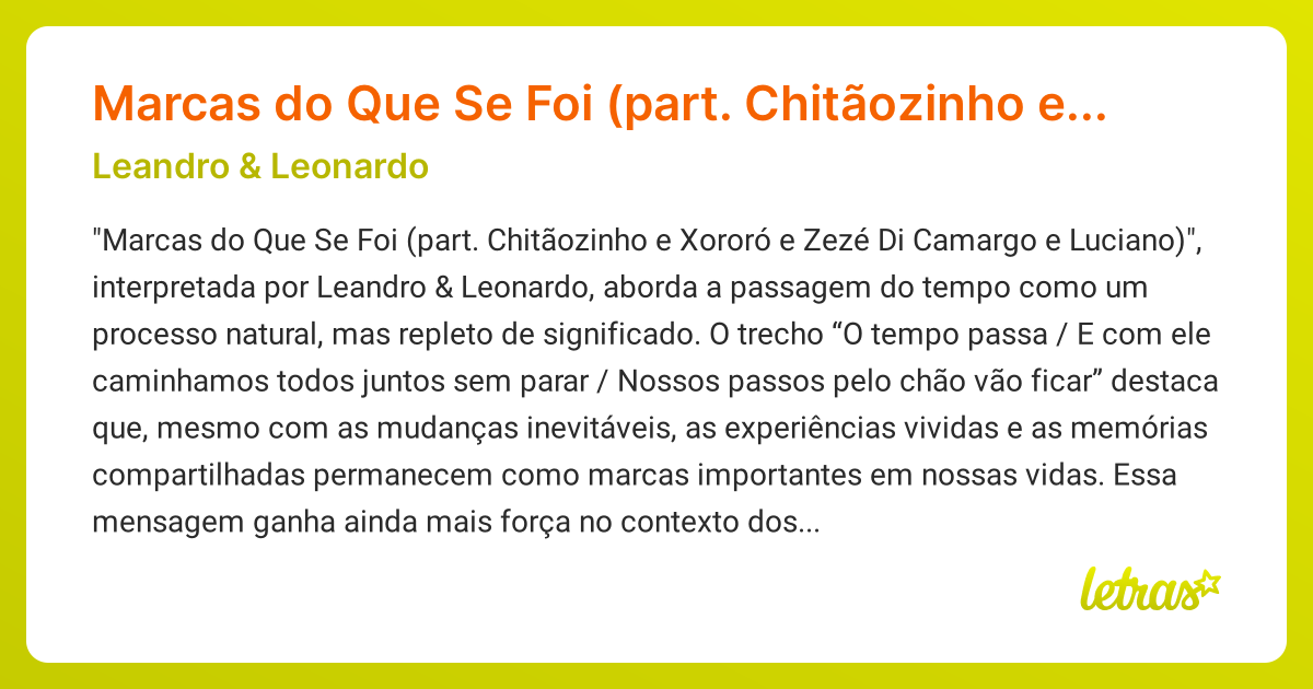 Significado da música Marcas do Que Se Foi (part. Chitãozinho e Xororó ...