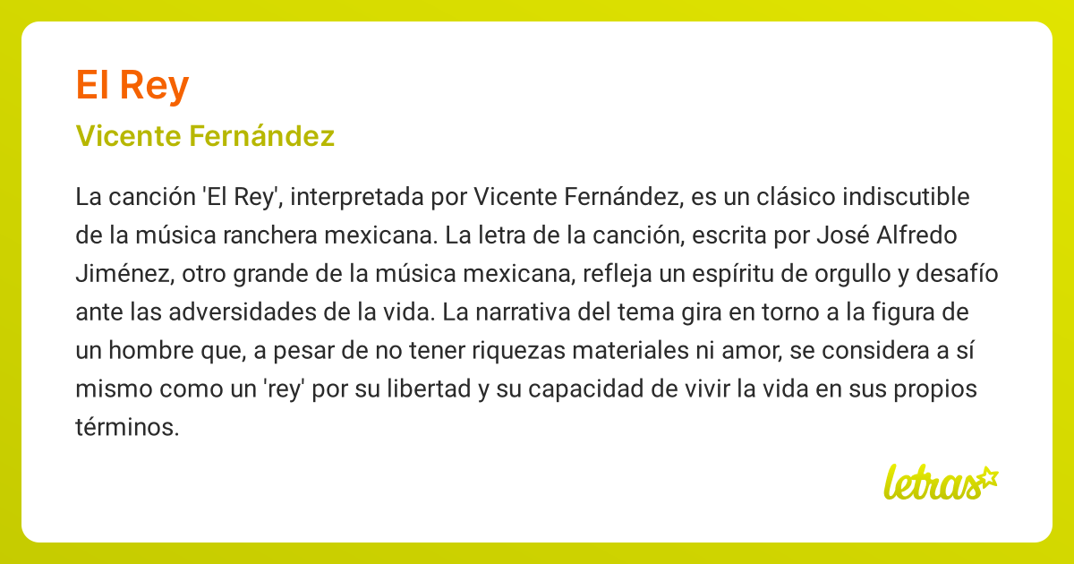 Significado de la canción EL REY (Vicente Fernández) - LETRAS.COM