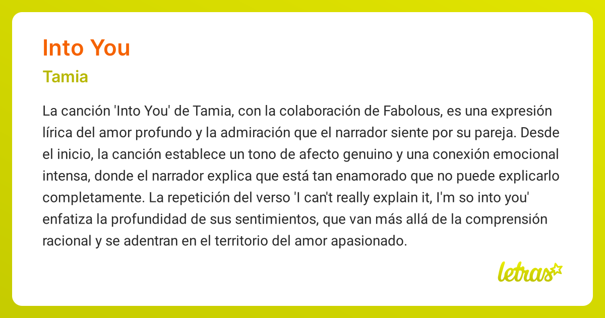 Significado de la canción INTO YOU (Tamia) - LETRAS.COM