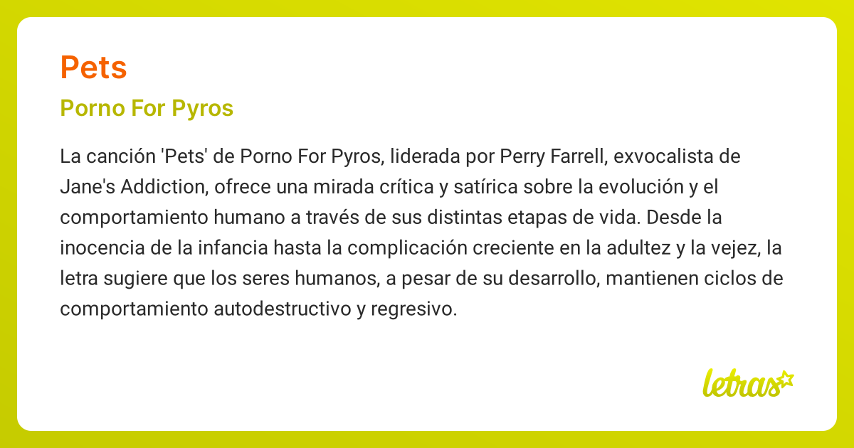 Significado de la canción PETS (Porno For Pyros) - LETRAS.COM