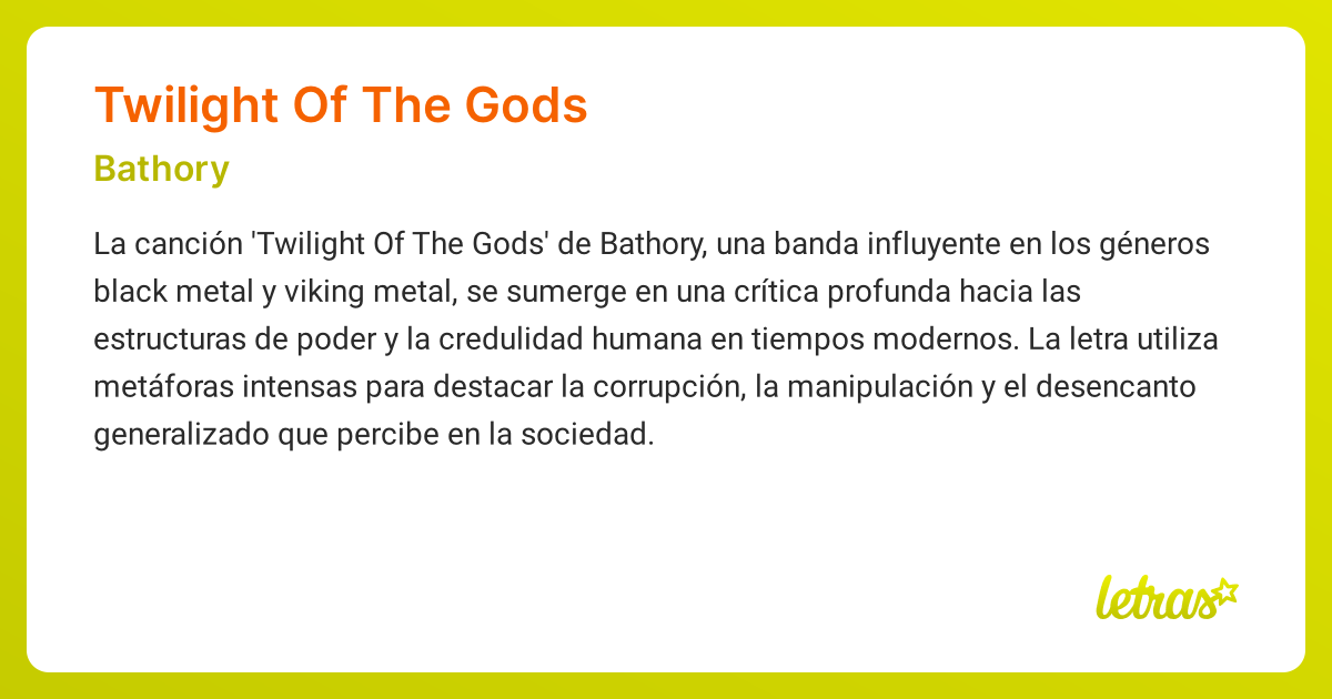 Significado de la canción TWILIGHT OF THE GODS (Bathory) - LETRAS.COM