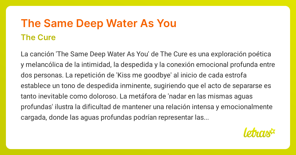 Significado de la canción THE SAME DEEP WATER AS YOU (The Cure ...