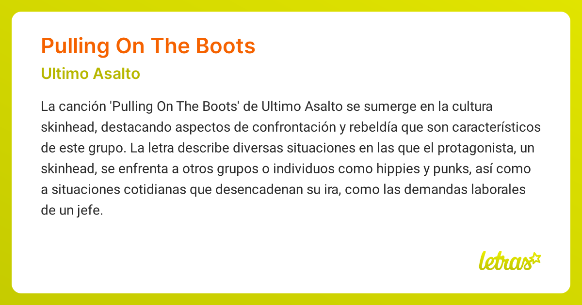 Significado de la canción PULLING ON THE BOOTS (Ultimo Asalto) - LETRAS.COM