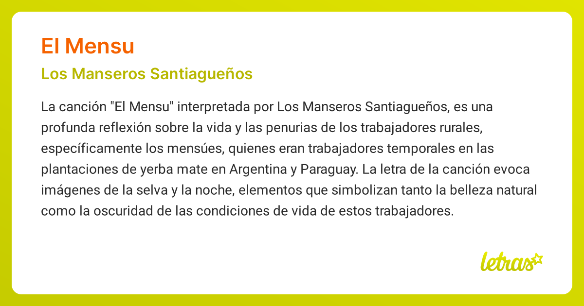 Significado de la canción EL MENSU (Los Manseros Santiagueños) - LETRAS.COM