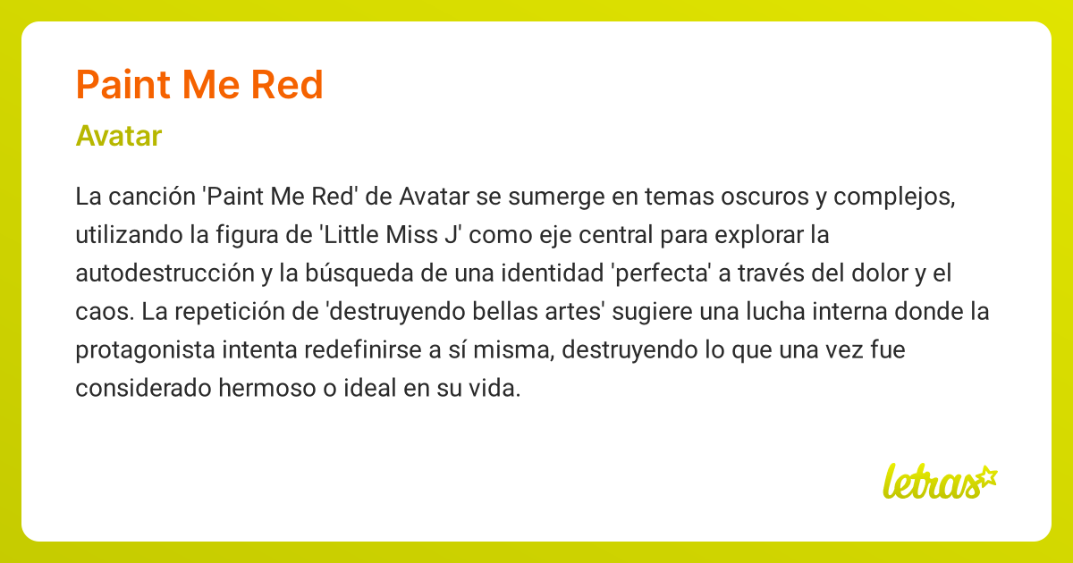 Significado de la canción PAINT ME RED (Avatar) - LETRAS.COM