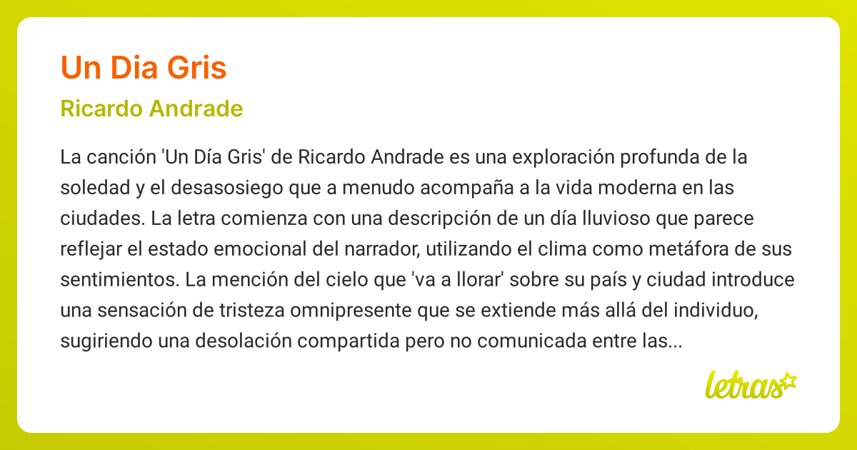 Significado de la canción UN DIA GRIS (Ricardo Andrade) - LETRAS.COM