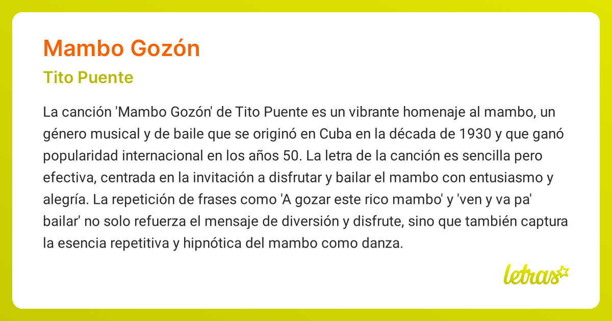 Significado de la canción MAMBO GOZÓN (Tito Puente) - LETRAS.COM