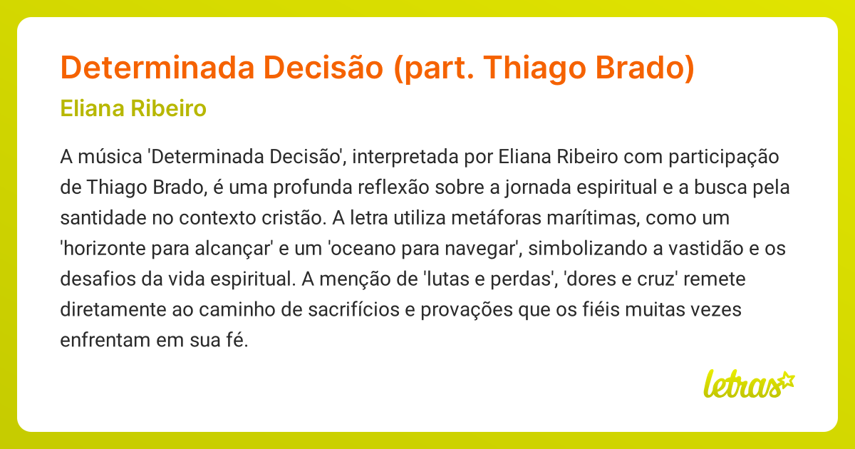 Significado da música Determinada Decisão (part. Thiago Brado) (Eliana ...