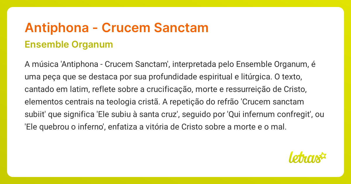 Significado da música ANTIPHONA - CRUCEM SANCTAM (Ensemble Organum ...