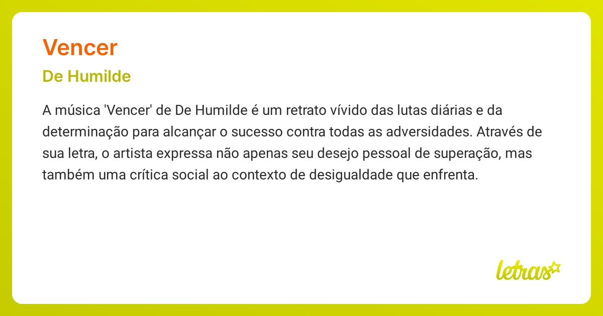 Significado da música VENCER (De Humilde) - LETRAS.MUS.BR