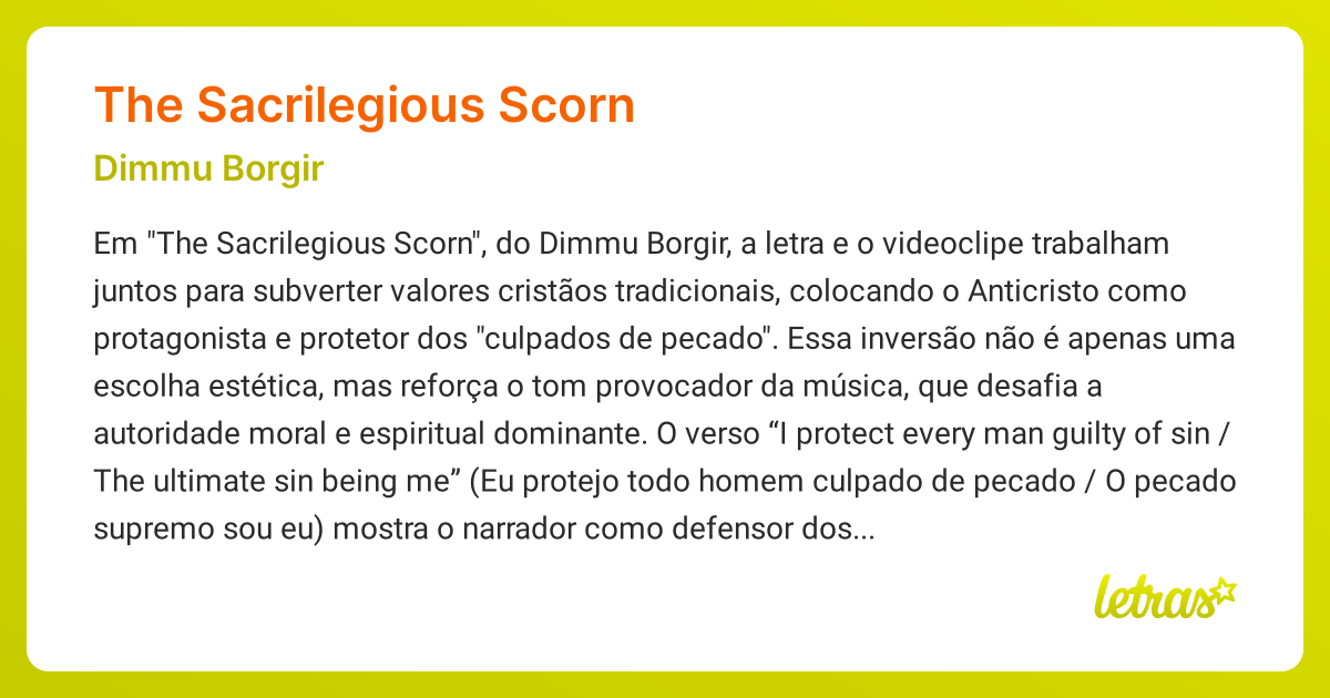Significado da música THE SACRILEGIOUS SCORN (Dimmu Borgir) - LETRAS.MUS.BR