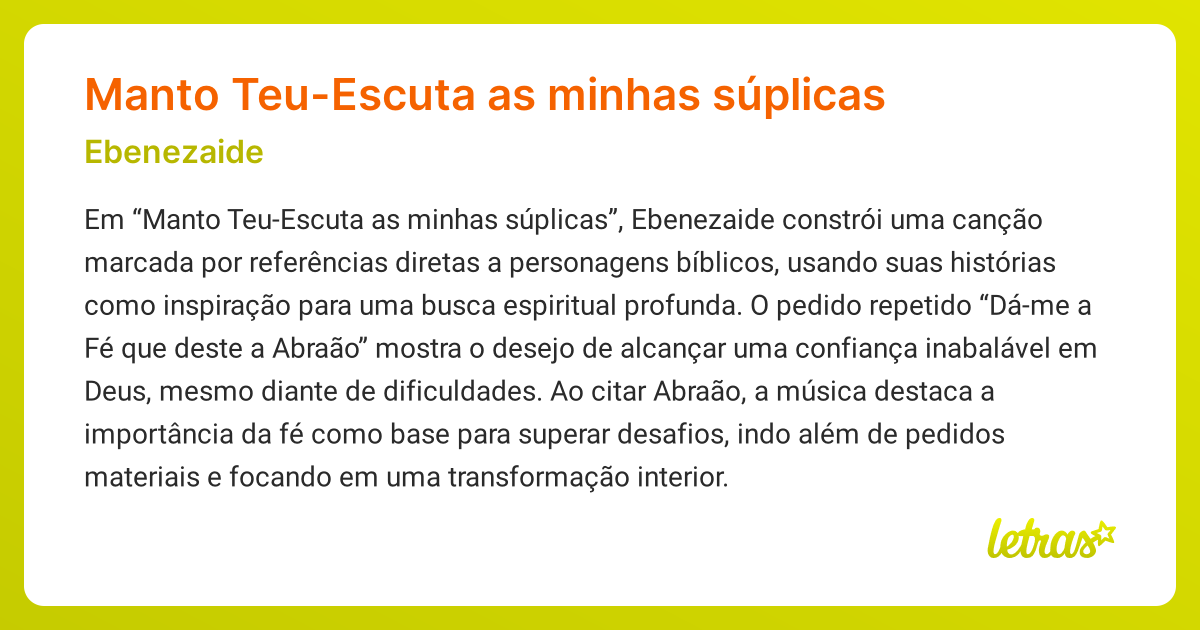 Significado da música Manto Teu-Escuta as minhas súplicas (Ebenezaide ...