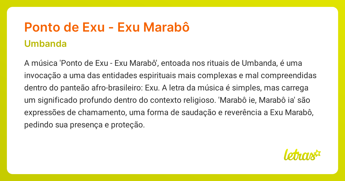 Significado da música PONTO DE EXU - EXU MARABÔ (Umbanda) - LETRAS.MUS.BR