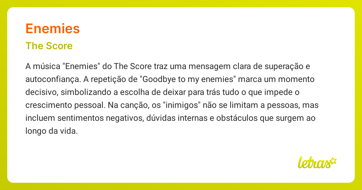 Significado da música ENEMIES (The Score) - LETRAS.MUS.BR