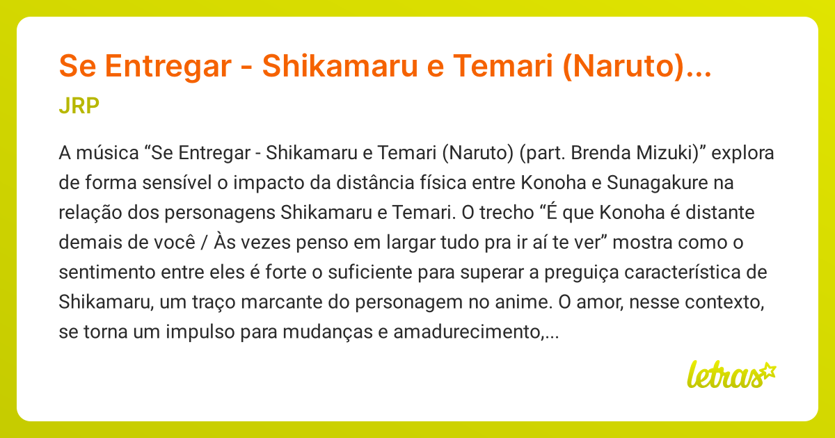 Significado da música Se Entregar - Shikamaru e Temari (Naruto) (part ...