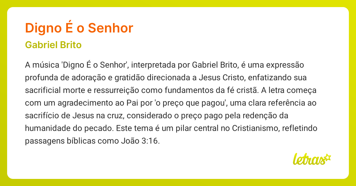 Significado da música DIGNO É O SENHOR (Gabriel Brito) - LETRAS.MUS.BR