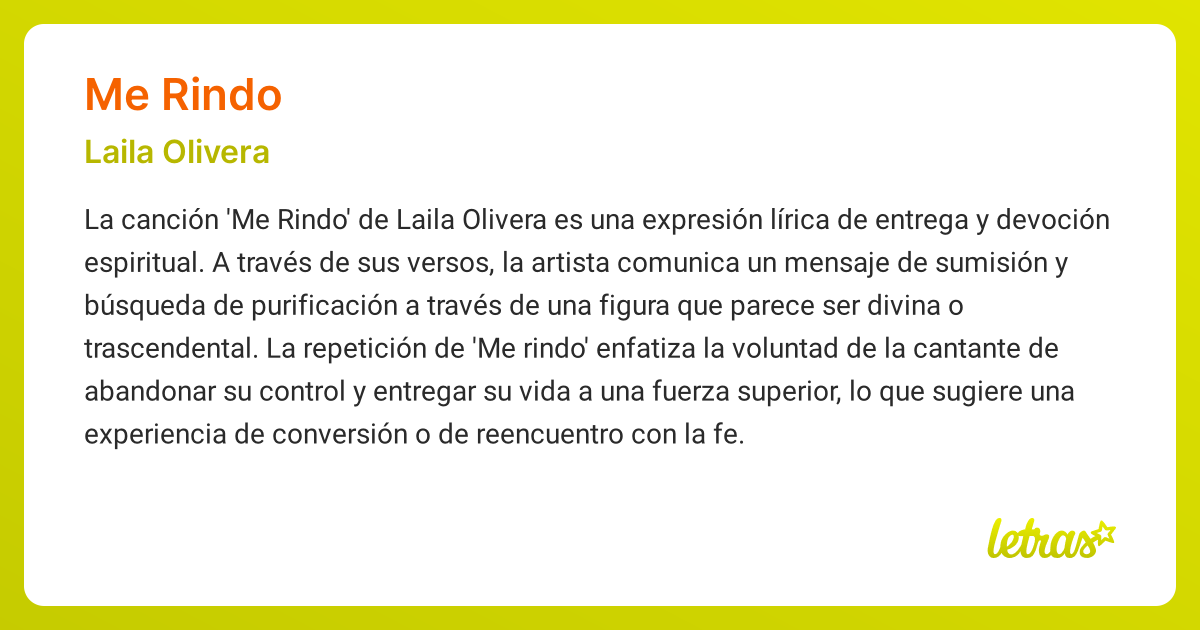 Significado de la canción ME RINDO (Laila Olivera) - LETRAS.COM