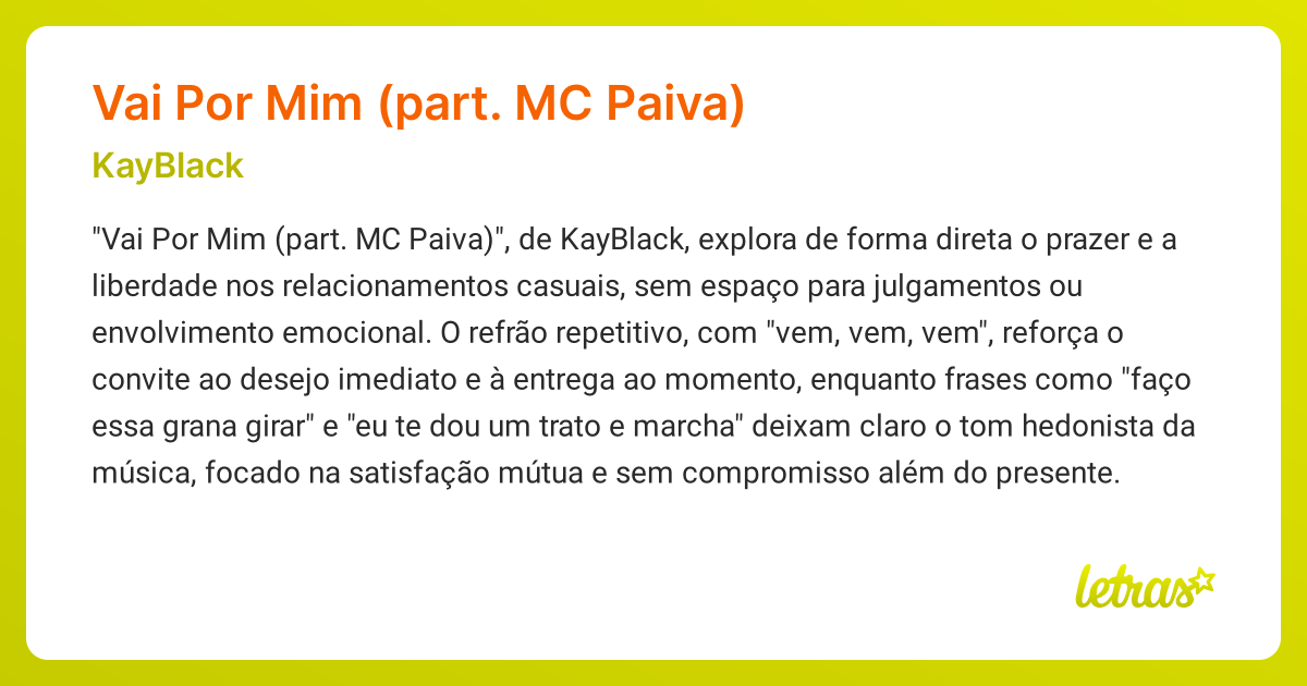 Significado da música VAI POR MIM (PART. MC PAIVA) (KayBlack) - LETRAS ...