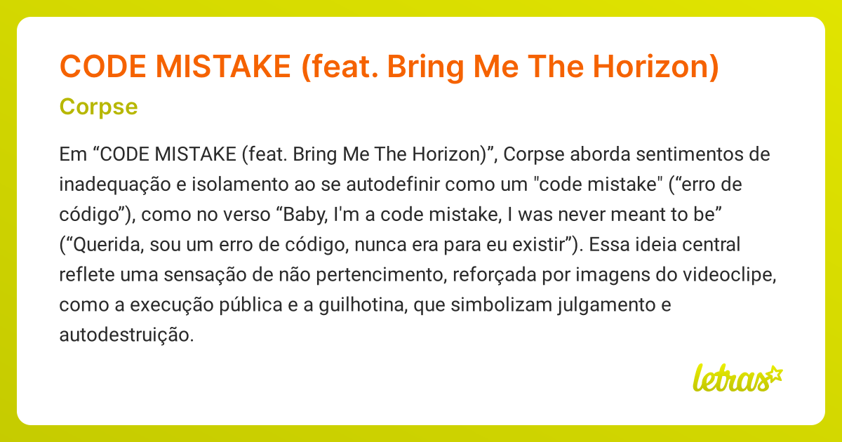 Significado da música CODE MISTAKE (feat. Bring Me The Horizon) (Corpse ...