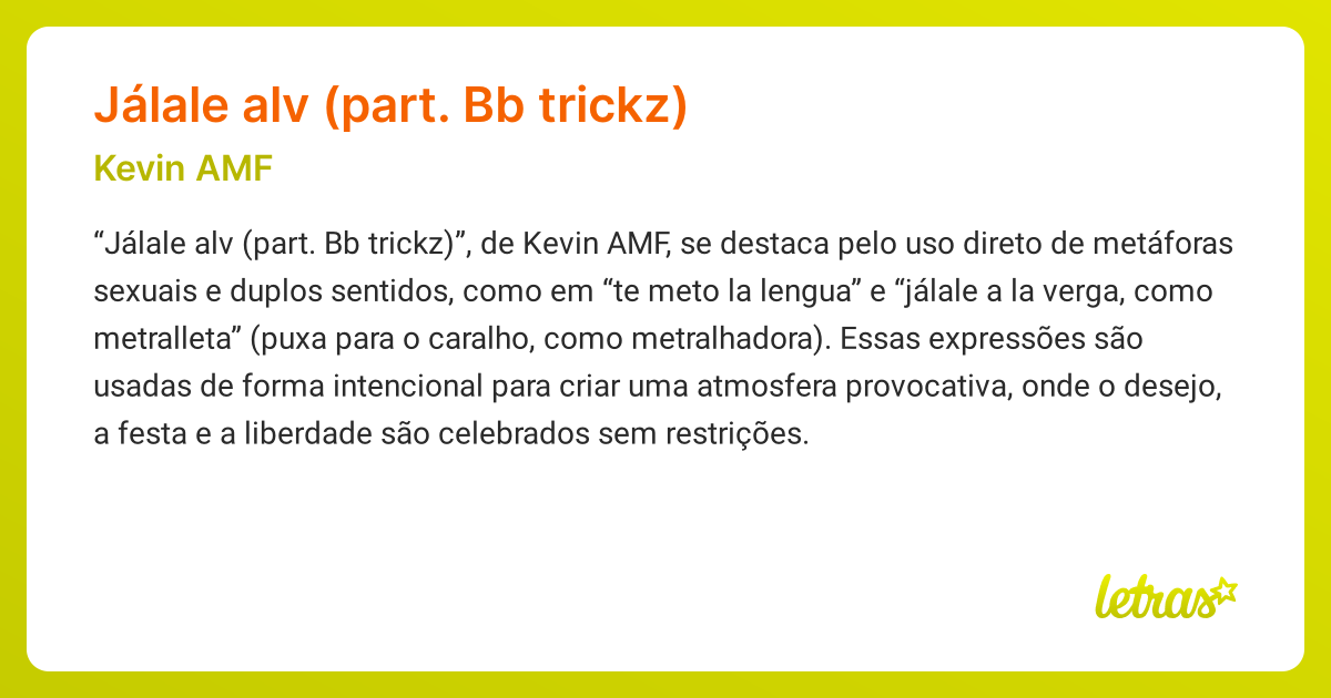 Significado da música JÁLALE ALV (PART. BB TRICKZ) (Kevin AMF) - LETRAS ...