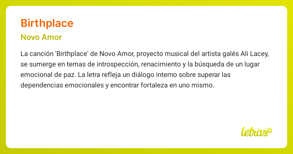 Significado de la canción BIRTHPLACE (Novo Amor) - LETRAS.COM