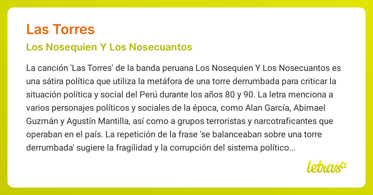 Significado de la canción LAS TORRES (Los Nosequien Y Los Nosecuantos ...