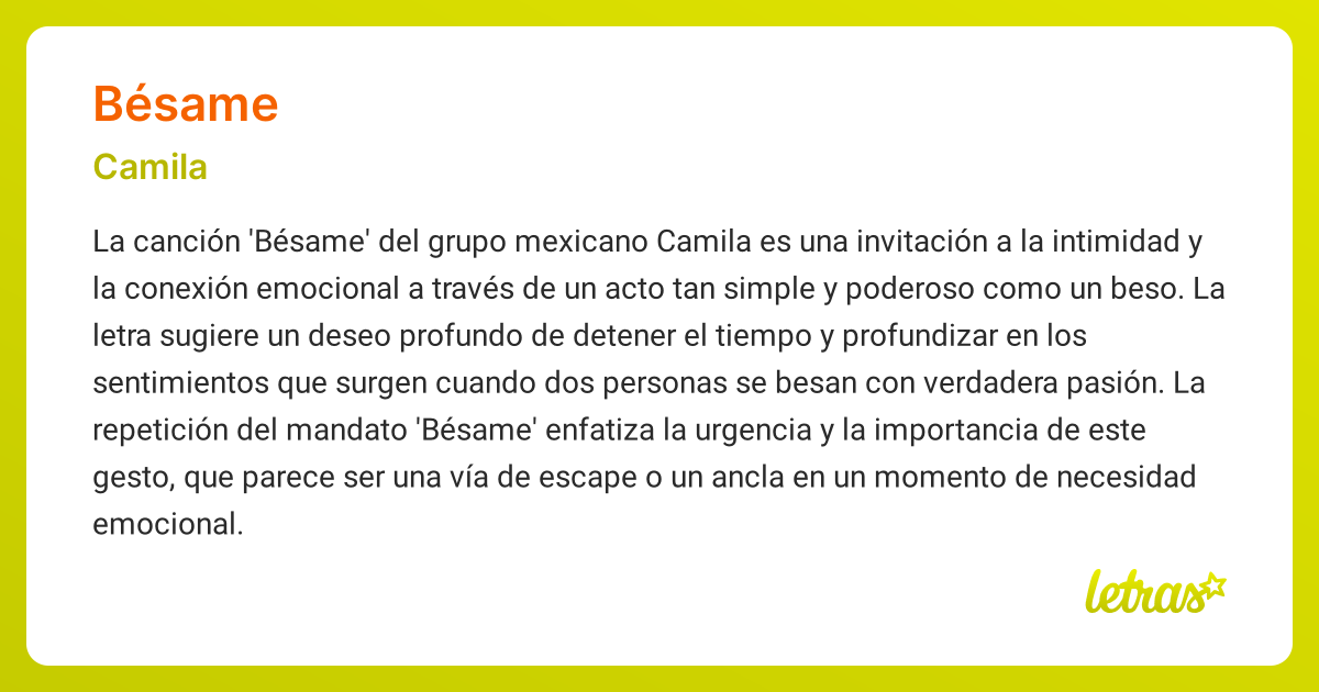 Significado de la canción BÉSAME (Camila) - LETRAS.COM