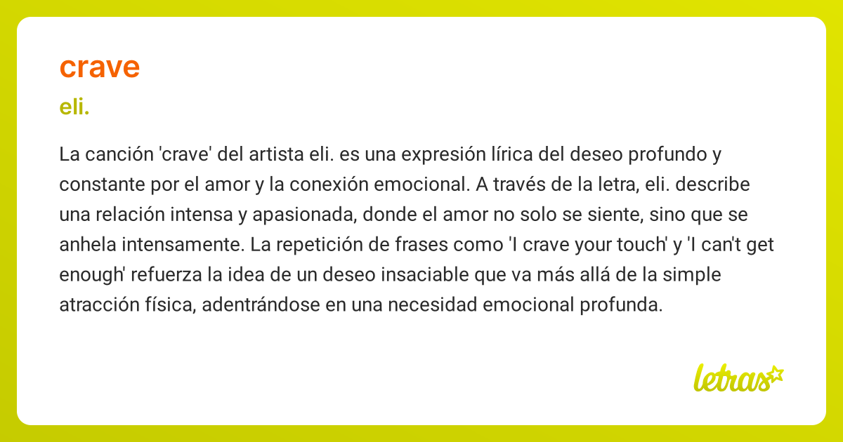 Significado de la canción CRAVE (eli.) - LETRAS.COM