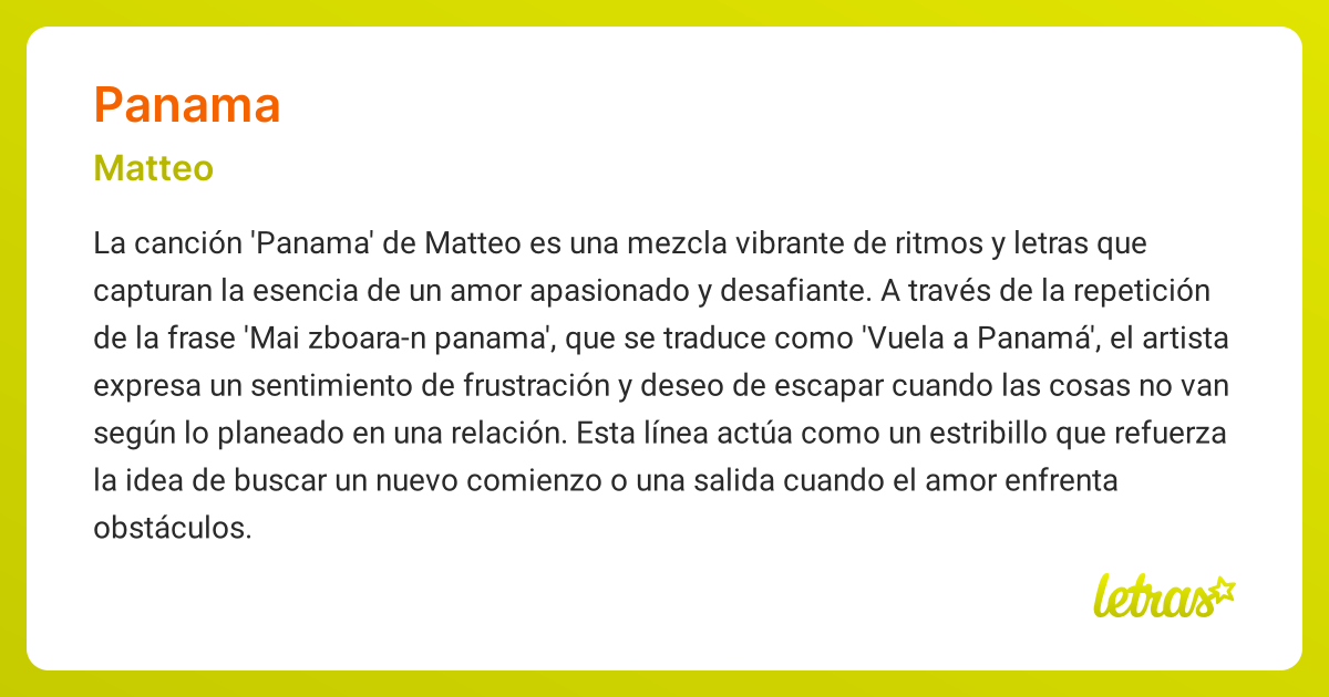 Significado de la canción PANAMA (Matteo) - LETRAS.COM