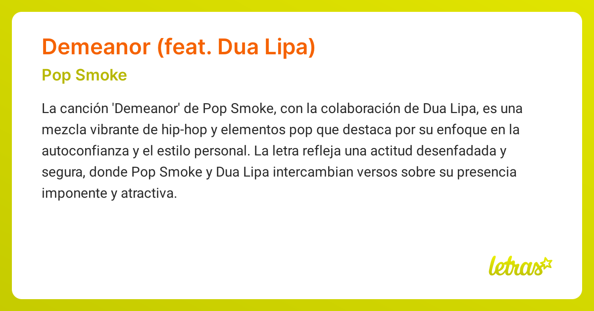 Significado de la canción DEMEANOR (FEAT. DUA LIPA) (Pop Smoke ...