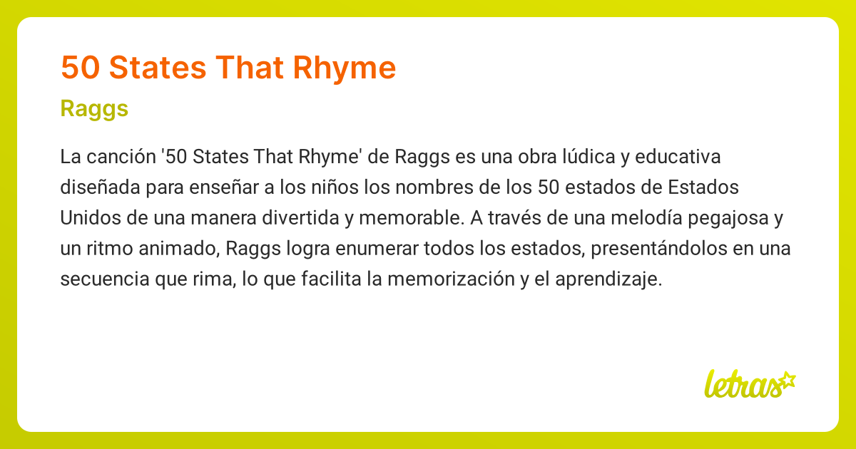 Significado de la canción 50 STATES THAT RHYME (Raggs) - LETRAS.COM
