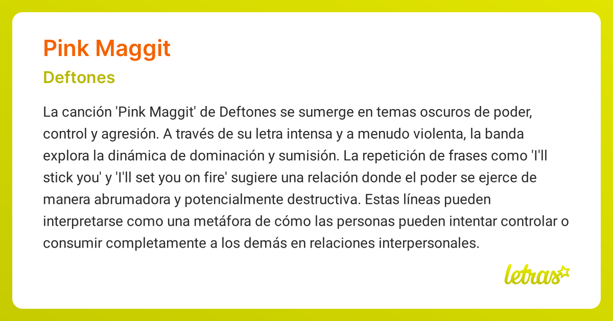 Significado de la canción PINK MAGGIT (Deftones) - LETRAS.COM