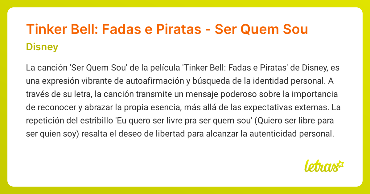 Significado de la canción Tinker Bell: Fadas e Piratas - Ser Quem Sou ...