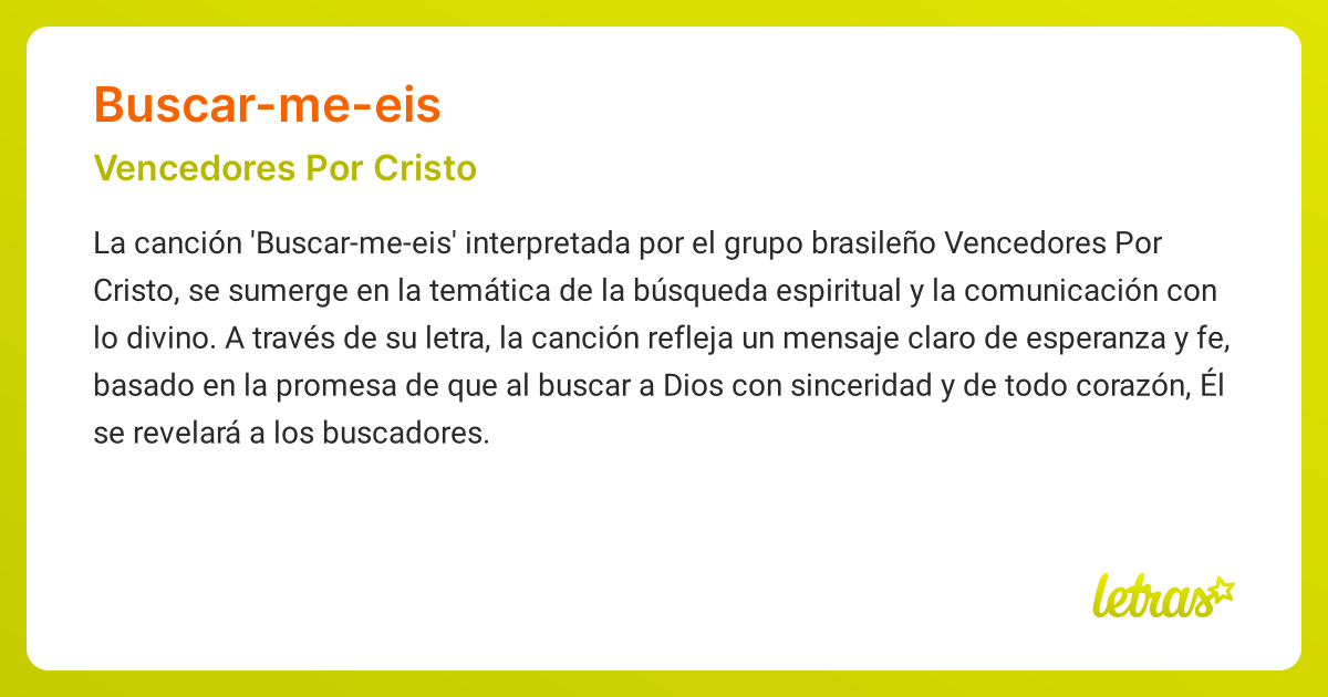 Significado de la canción BUSCAR-ME-EIS (Vencedores Por Cristo ...