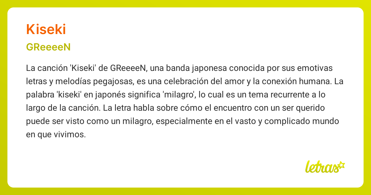Significado de la canción KISEKI (GReeeeN) - LETRAS.COM