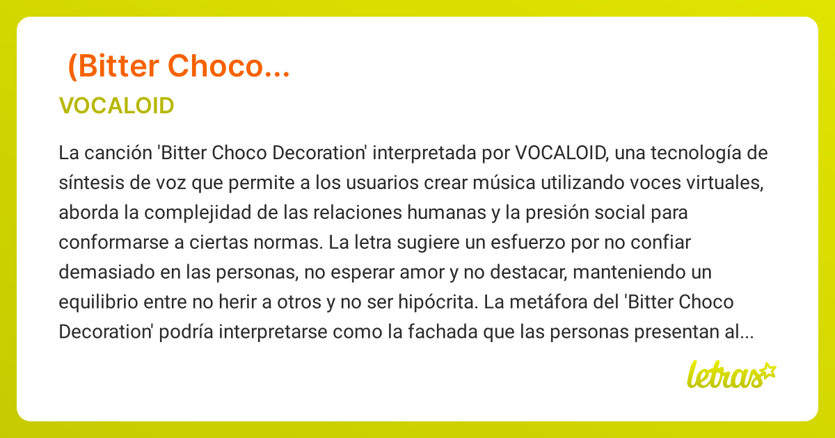 Significado de la canción ビターチョコデコレーション (Bitter Choco Decoration ...