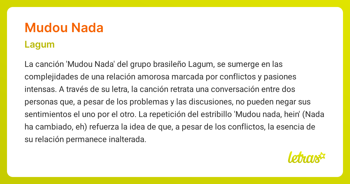 Significado de la canción MUDOU NADA (Lagum) - LETRAS.COM