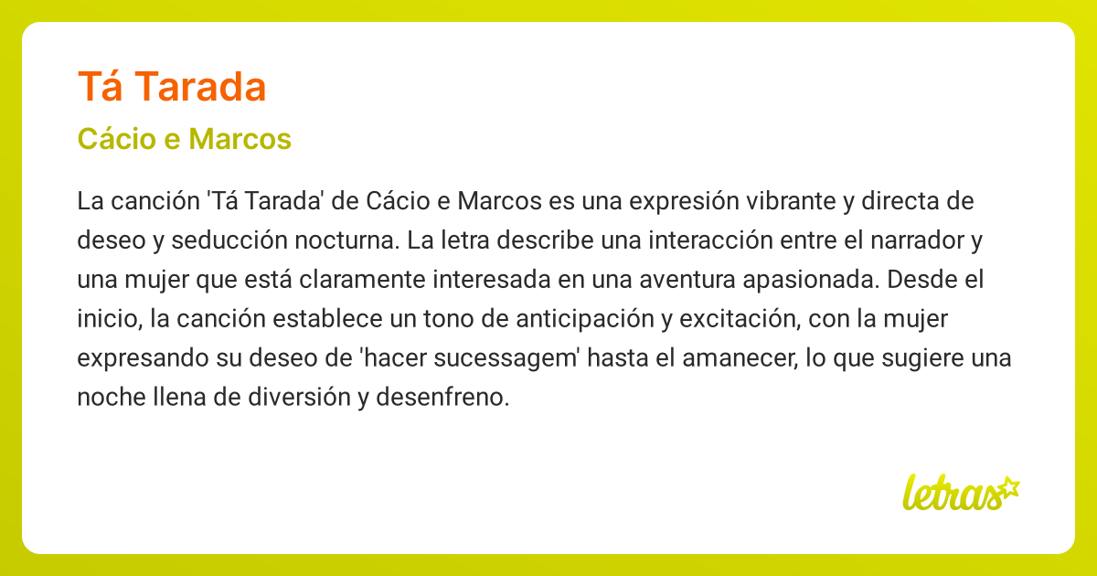 Significado de la canción TÁ TARADA (Cácio e Marcos) - LETRAS.COM
