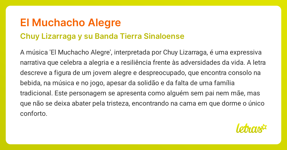 Significado da música EL MUCHACHO ALEGRE (Chuy Lizarraga y su Banda ...