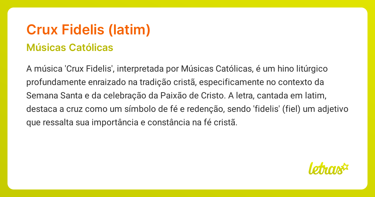 Significado da música CRUX FIDELIS (LATIM) (Músicas Católicas) - LETRAS ...