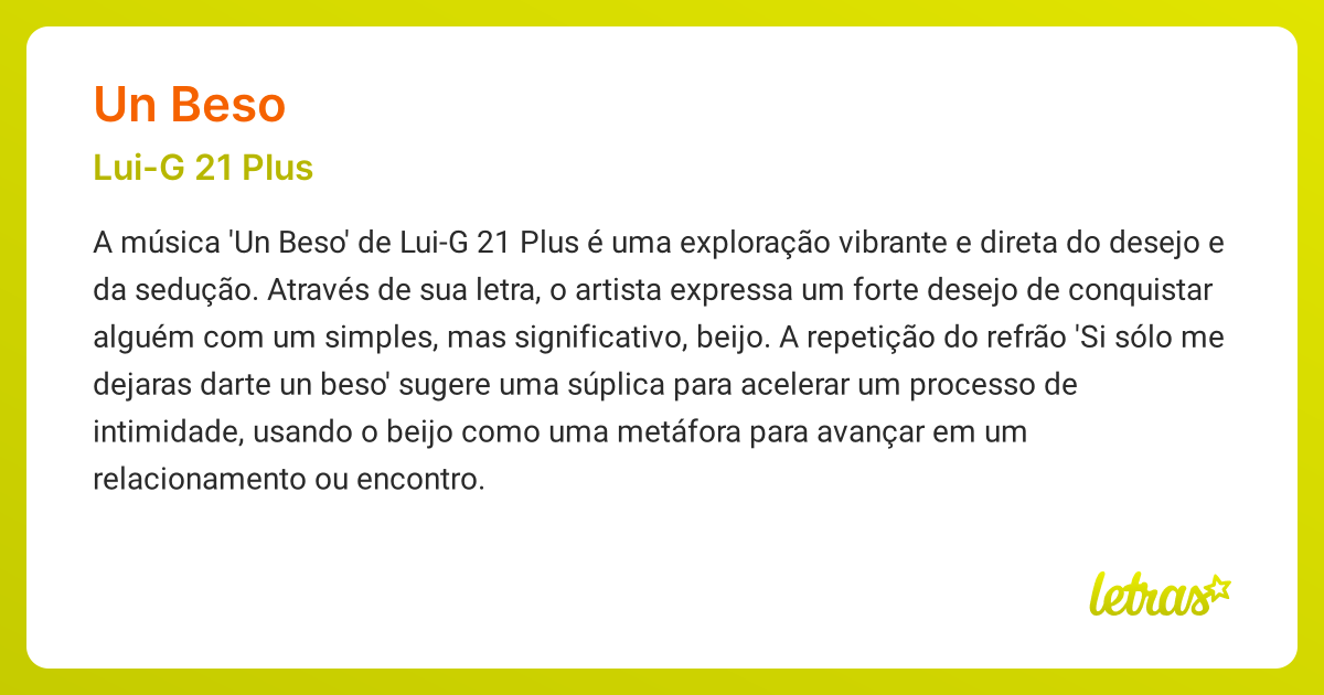 Significado da música UN BESO (Lui-G 21 Plus) - LETRAS.MUS.BR