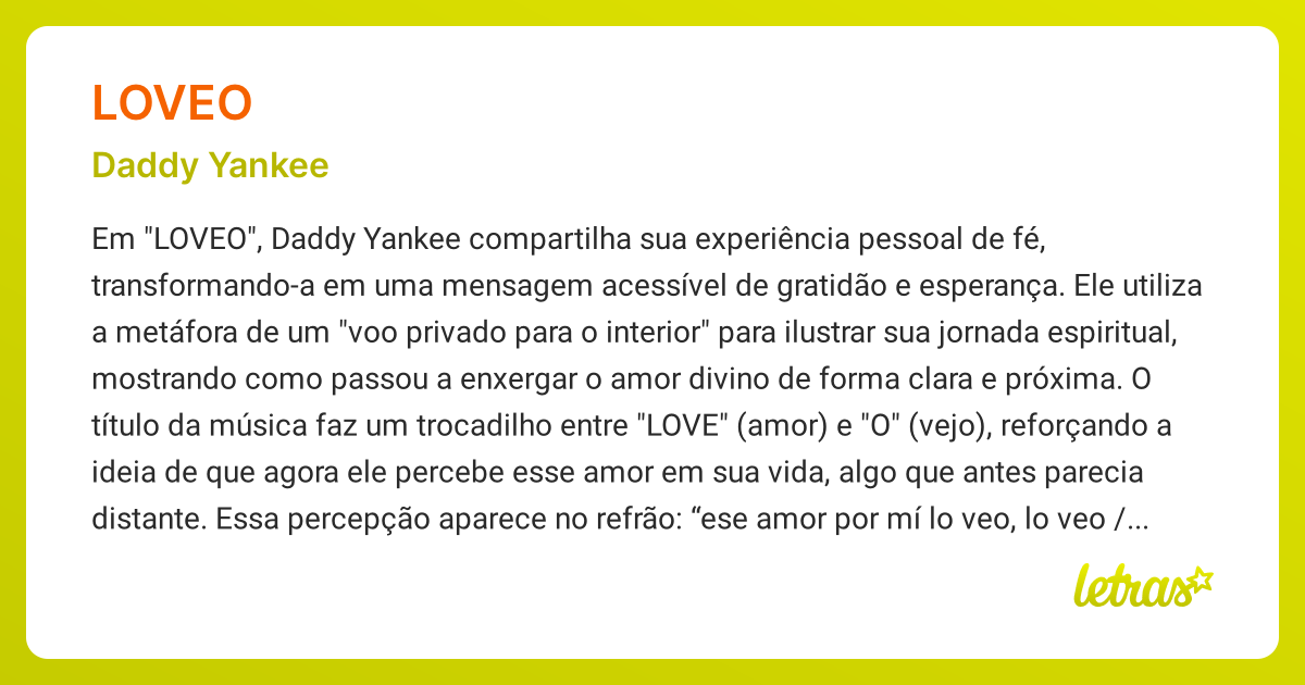 Significado da música LOVEO (Daddy Yankee) - LETRAS.MUS.BR