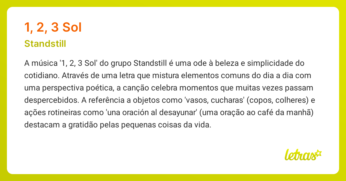 Significado da música 1, 2, 3 SOL (Standstill) - LETRAS.MUS.BR