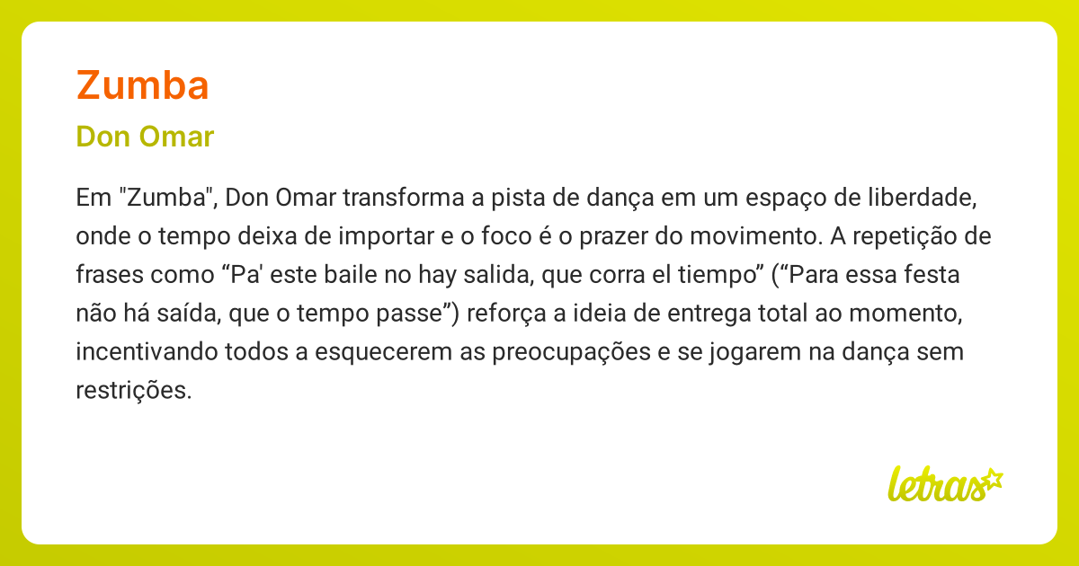 Significado da música ZUMBA (Don Omar) - LETRAS.MUS.BR