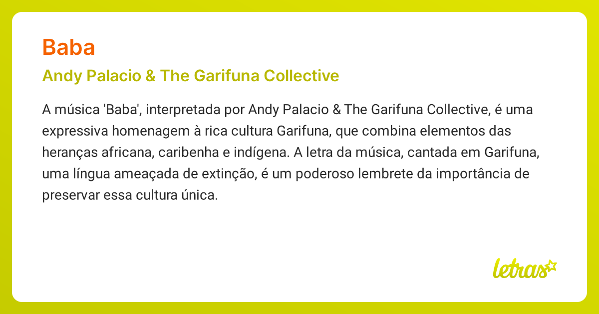 Significado da música BABA (Andy Palacio & The Garifuna Collective ...