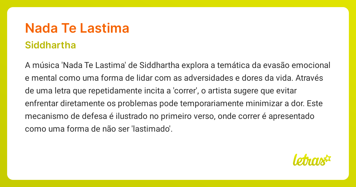 Significado da música NADA TE LASTIMA (Siddhartha) - LETRAS.MUS.BR