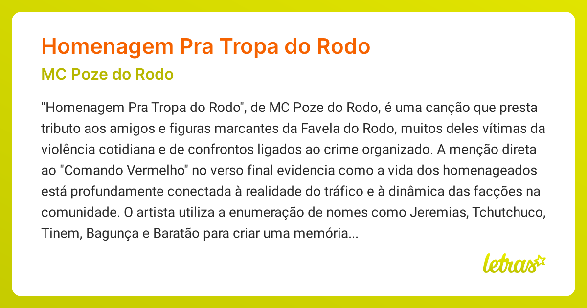 Significado da música HOMENAGEM PRA TROPA DO RODO (MC Poze do Rodo ...