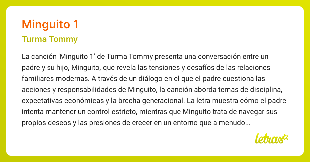 Significado de la canción MINGUITO 1 (Turma Tommy) - LETRAS.COM