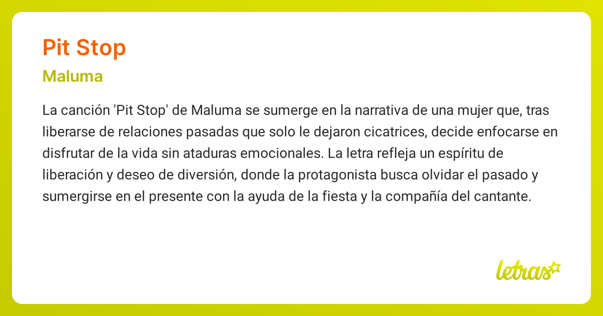 Significado de la canción PIT STOP (Maluma) - LETRAS.COM